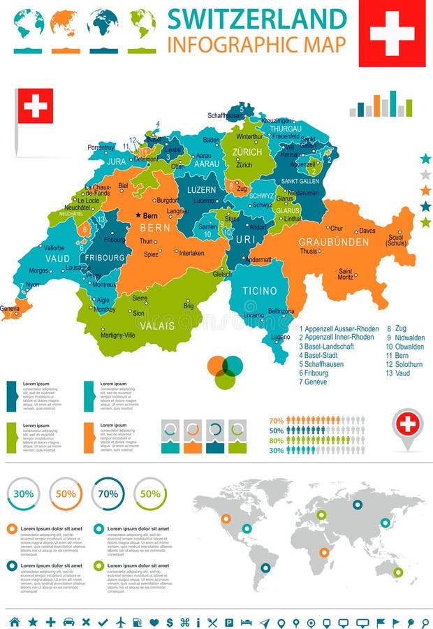 Switzerland - Map and Flag - Infographic Illustration Stock ...