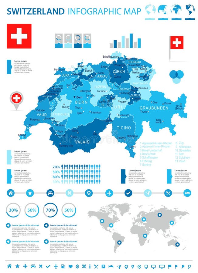 Switzerland - Map and Flag - Infographic Illustration Stock ...