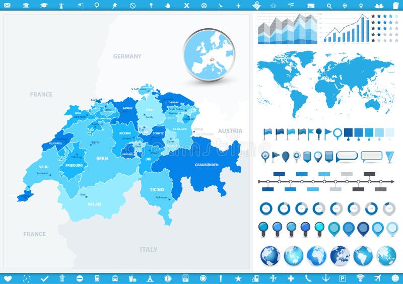 Switzerland Map and Infographic Elements Stock Vector - Illustration of ...
