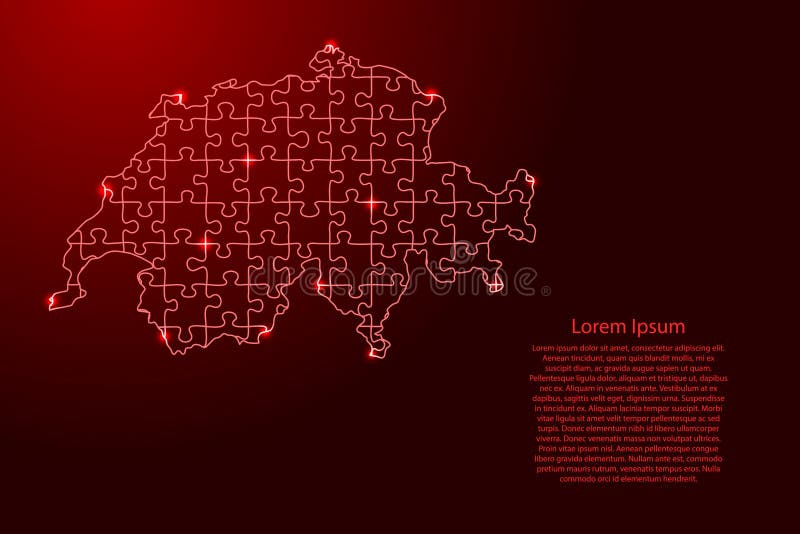 Switzerland Map from Red Pattern from Composed Puzzles and Glowing ...