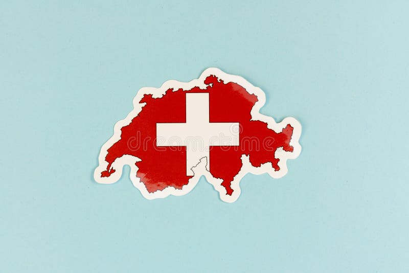 Switzerland Map with Swiss Flag Colors on Blue Background Stock Image ...