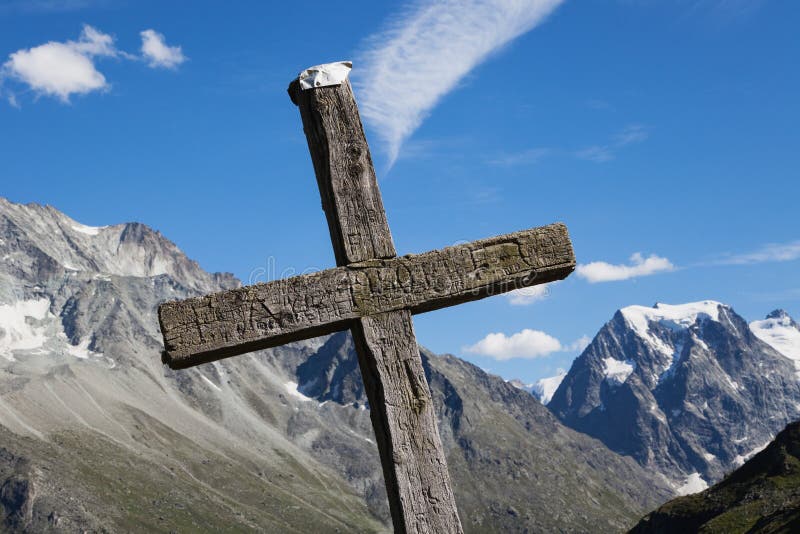 Switzerland, Mont Collon, Crosses Stock Image - Image of alps, mountain ...