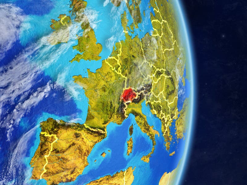 Switzerland on Planet Planet Earth with Country Borders. Extremely ...