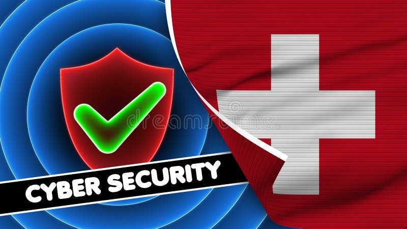 Switzerland Realistic Flag with Cyber Security Title Fabric Texture 3D ...