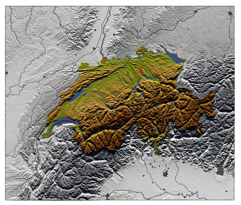 Switzerland, relief map stock illustration. Illustration of chart - 3002996