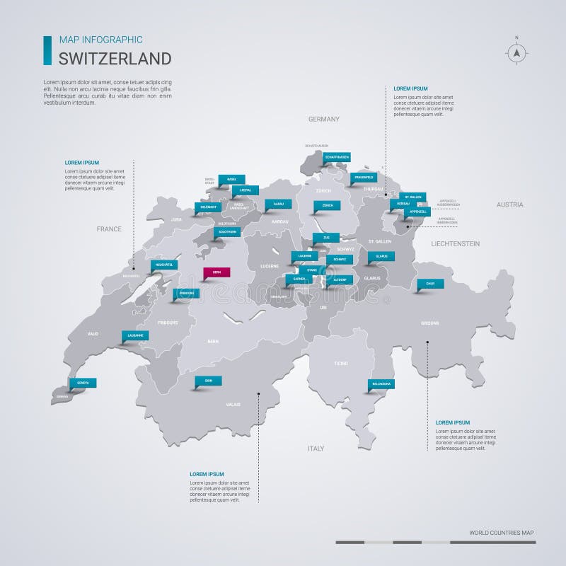 Switzerland Vector Map with Infographic Elements, Pointer Marks Stock ...