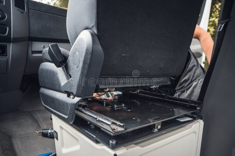 Swivel Seat Base Installation in a Camper Van Stock Image - Image of ...