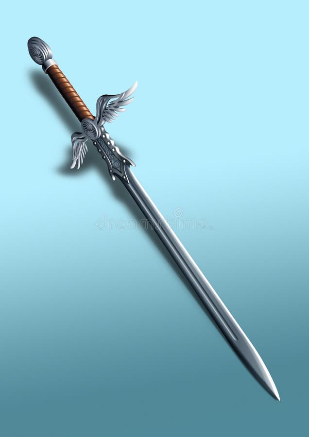 Sword and angel wings. stock vector. Illustration of etching - 143789760