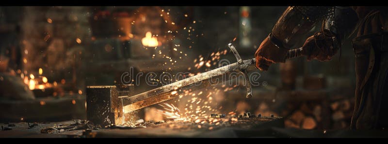 A Sword is Being Forged in a Black and Orange Background Generated by ...