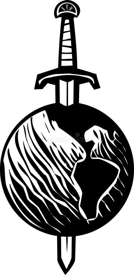 Earth and sword stock vector. Illustration of bright, sword - 6829808