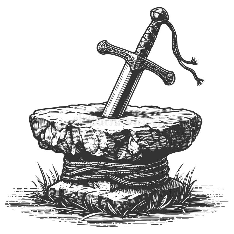 Sword in Stone Medieval Engraving Sketch Vector Stock Vector ...