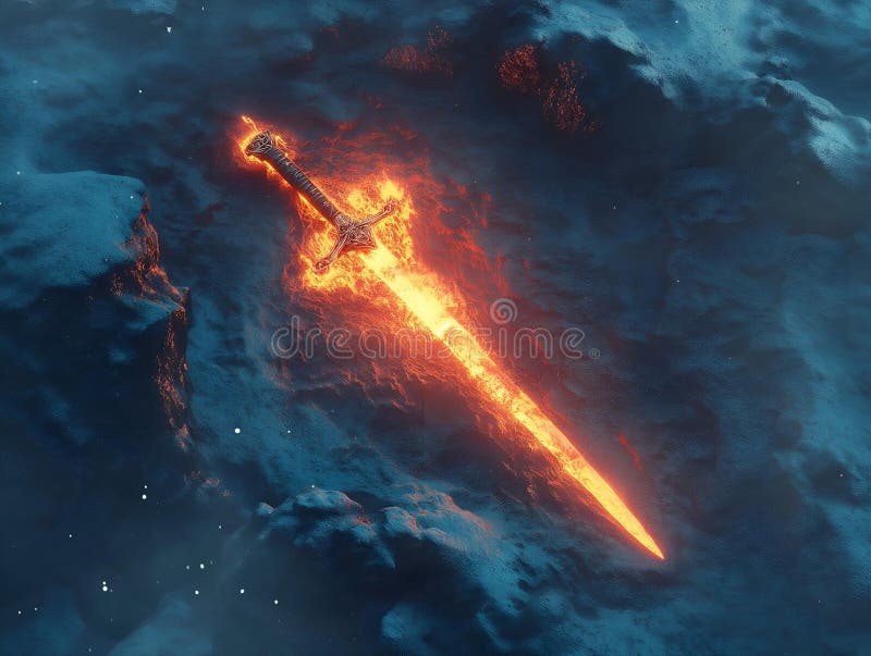 Flaming Sword, Snowy Forest, Night Scene, Intense Light, Fantasy Scene ...