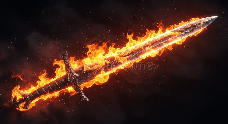 A Sword Engulfed in Flames, Featuring a Straight, Double-edged Blade ...
