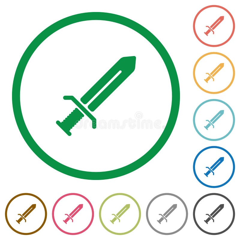 Sword Flat Icons with Outlines Stock Illustration - Illustration of ...