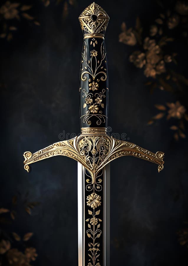 A Sword that is Laying on the Table in Front of Some Wall Stock ...