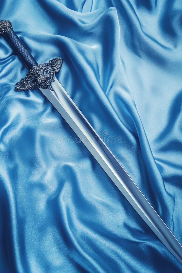 Sword on Blue Cloth stock photo. Image of fighting, cloth - 380688726