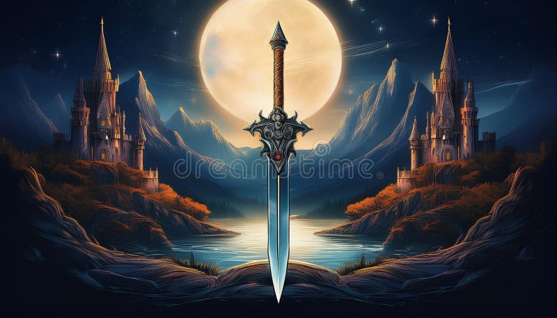 Sword with moon stock illustration. Illustration of fairy - 350704503