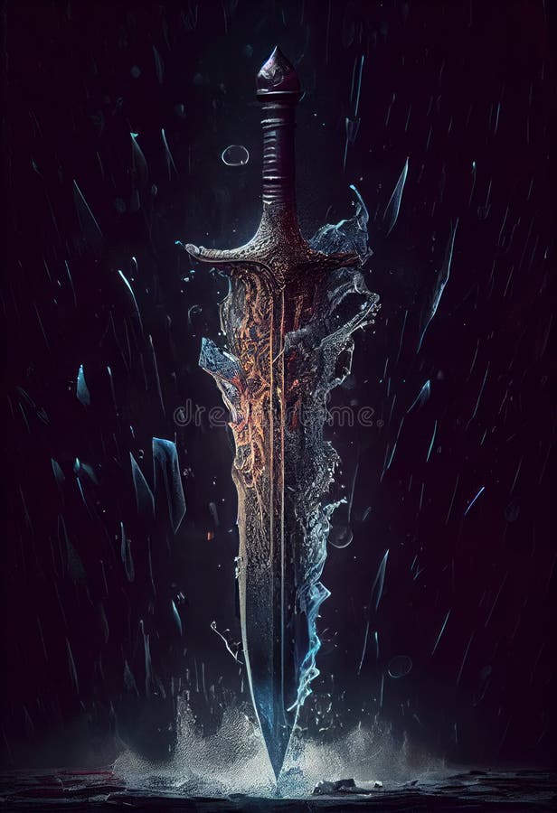 Sword Penetrating a Solid Layer of Ice. Created with Generative AI ...