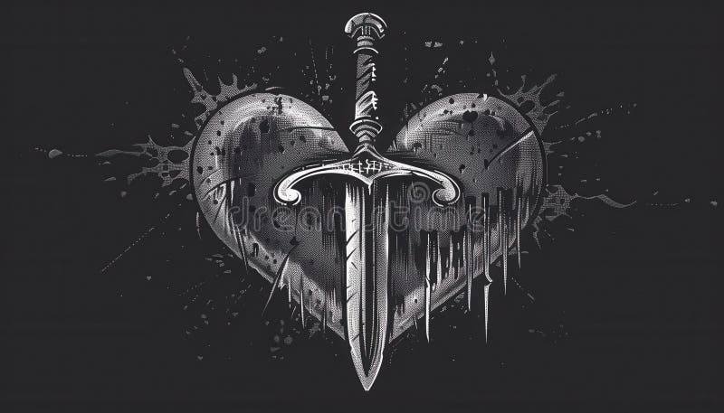 Sword Piercing a Heart Design with Splatters in a Dark, Artistic Style ...
