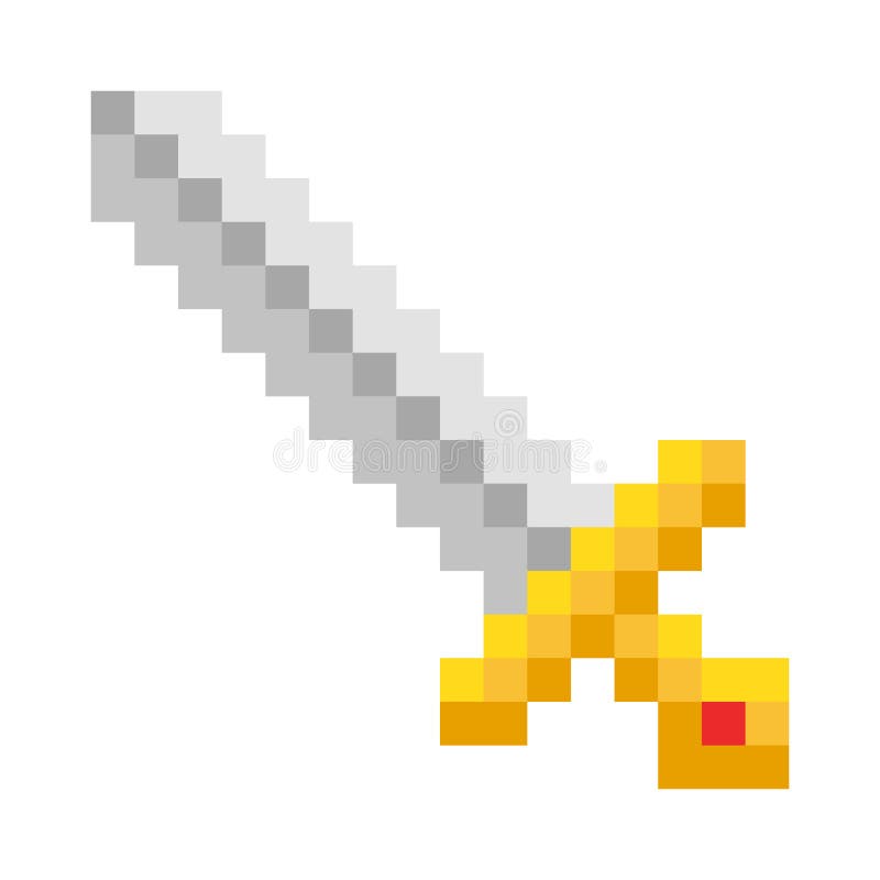 Sword Pixel Art, Weapon with Golden Handle Retro Game Style Icon ...