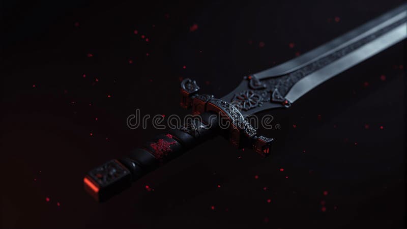 A Sword with a Red Handle and a Black Background Stock Illustration ...