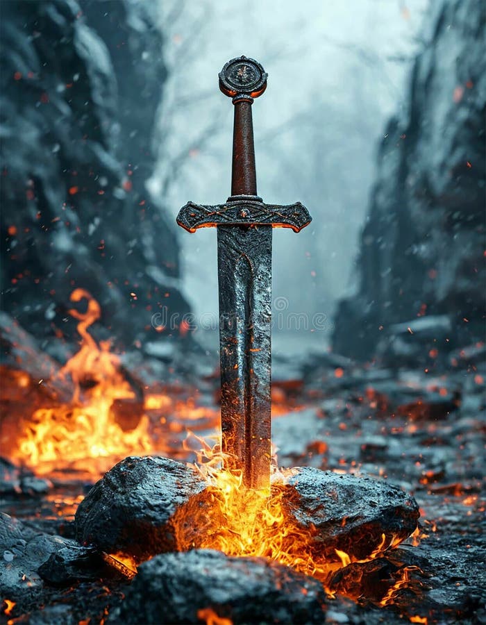Sword in the rock stock photo. Image of screenshot, morning - 357044720