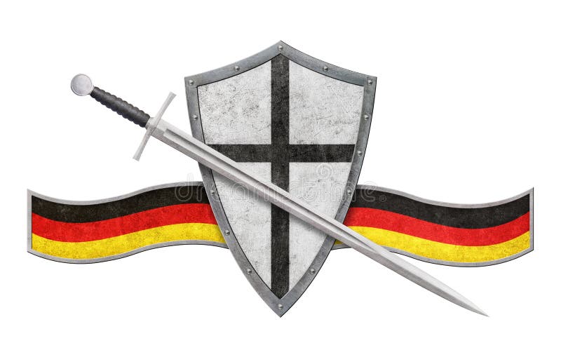 Sword and Shield with German Flag Isolated on White Stock Photo - Image ...