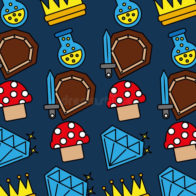 Sword Shield Mushroom Crown Potion Video Game Pattern Stock Vector ...