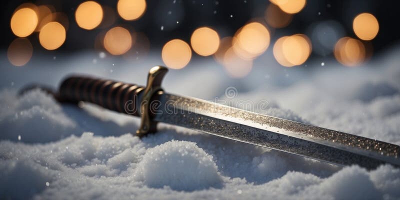 Sword in the Snow with Sparks the Concept of Power and Mystique. Stock ...