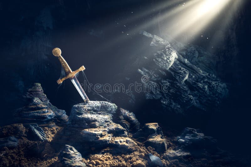 Sword in the Stone Excalibur Stock Image - Image of light, bravery ...