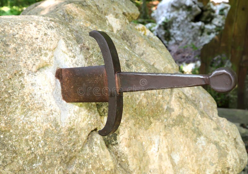 Sword in the Stone in the Middle of the Forest of Trees Symbol O Stock ...