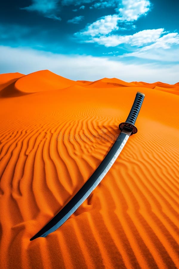 A Sword in the Middle of a Desert with a Blue Sky in the Background ...