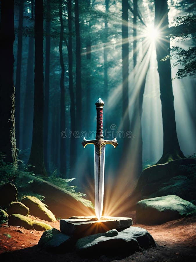 A Sword on the Stump in the Forest Stock Illustration - Illustration of ...