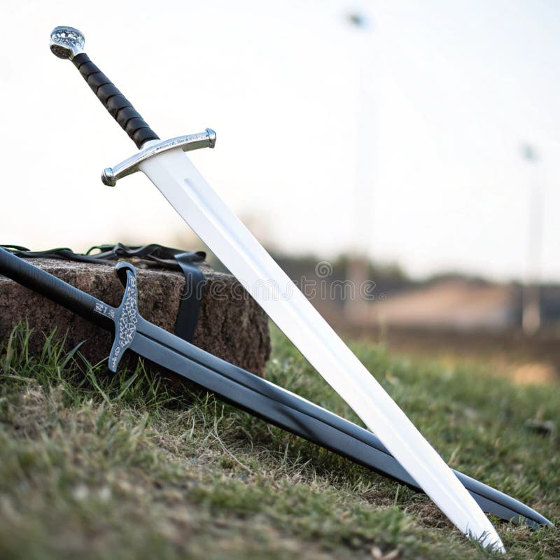 A Sword with a Sword on it is White Upside Down Stock Illustration ...