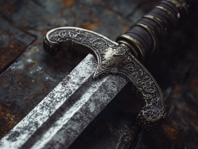 Sword on table stock photo. Image of metal, table, fantasy - 375873340