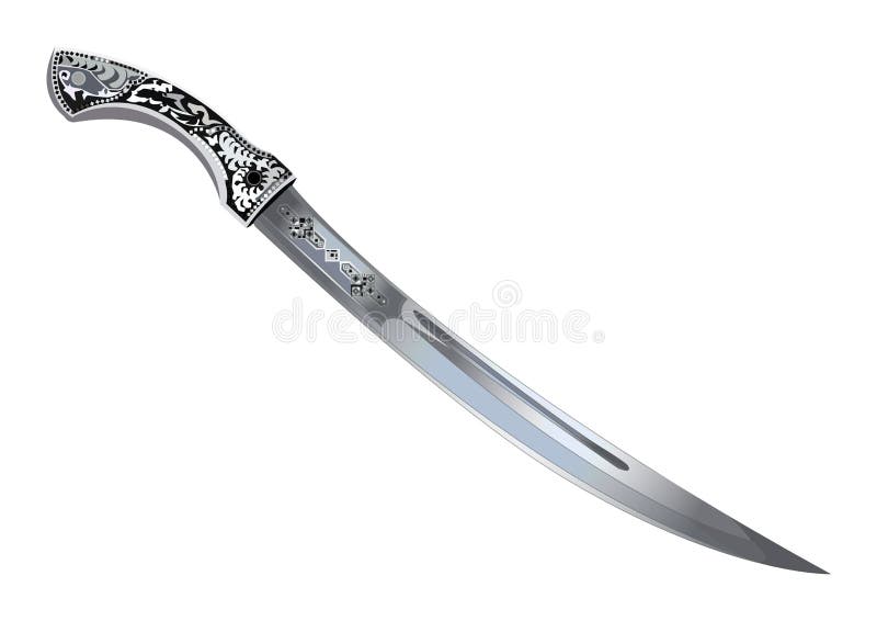 Scimitar Sword Outline Drawing On White Stock Vector - Illustration of ...