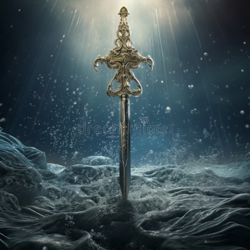 A Sword in Water with Light Shining through Stock Illustration ...