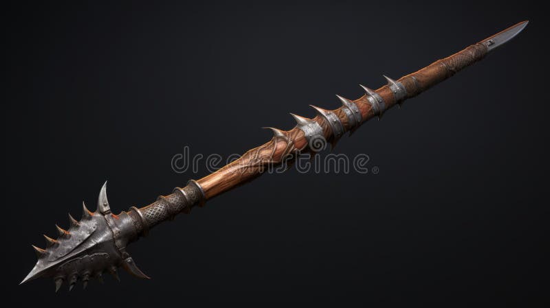 Detailed Spiked Weapon with Long Wooden Handle in Fantasy Dungeon Stock ...