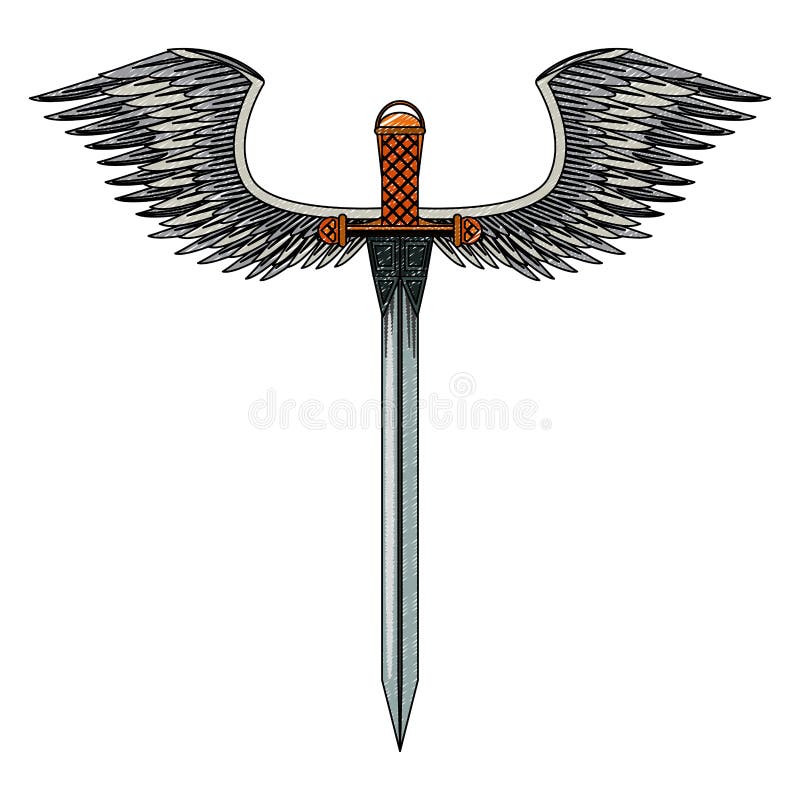 Sword Weapon with Wings Scribble Stock Vector - Illustration of vector ...
