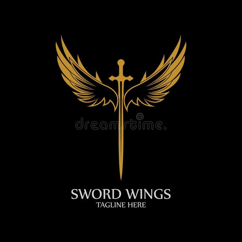 Sword with Wings. Golden Sword Symbol on Black Background Stock Vector ...