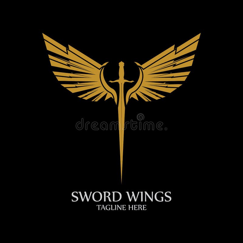 Sword with Wings. Golden Sword Symbol on Black Background Stock Vector ...