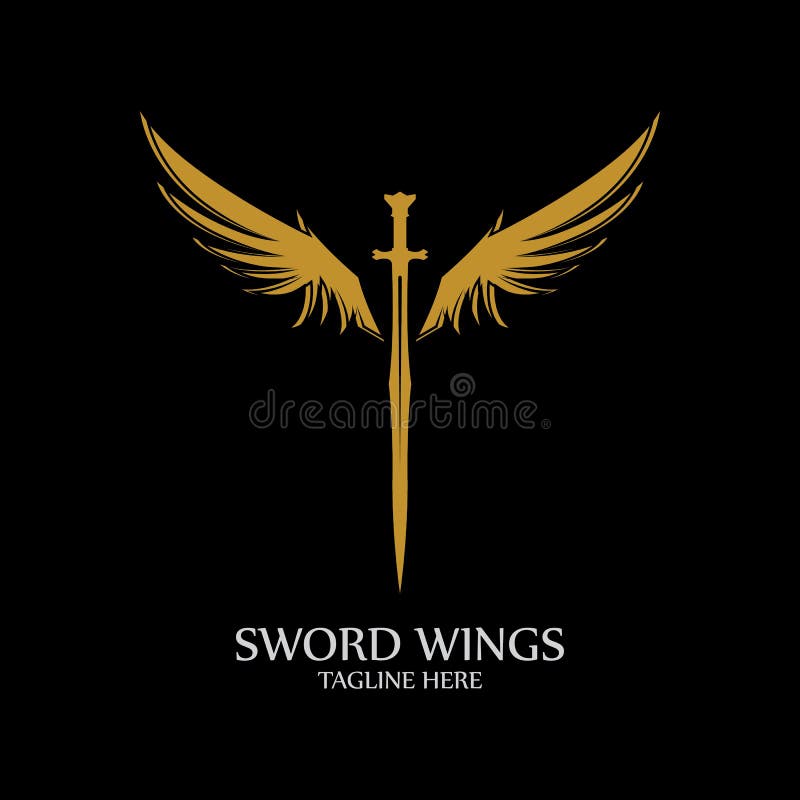 Sword with Wings. Golden Sword Symbol on Black Background Stock Vector ...