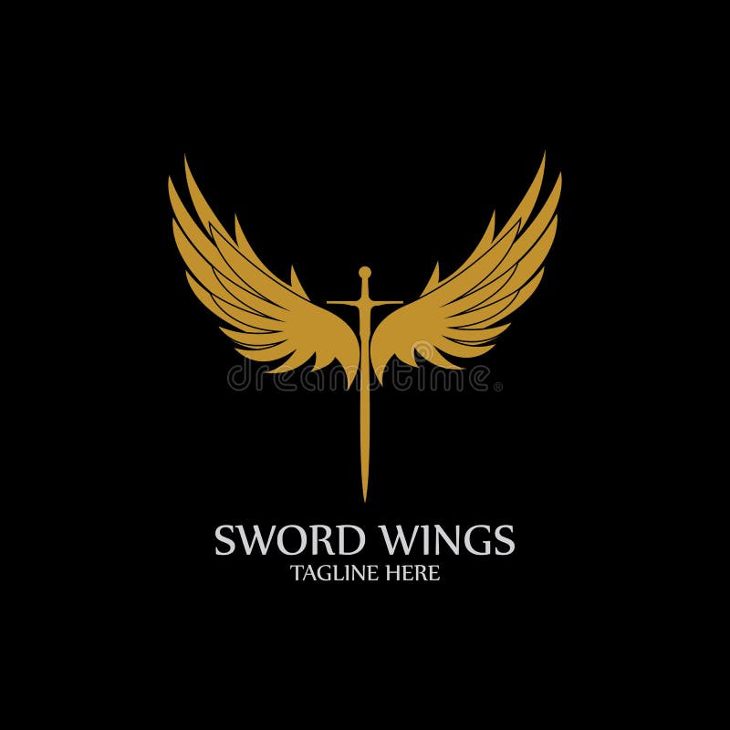 Sword with Wings. Golden Sword Symbol on Black Background Stock Vector ...