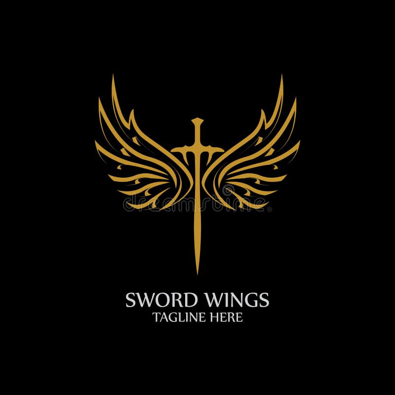 Sword with Wings. Golden Sword Symbol on Black Background Stock Vector ...