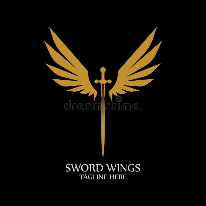 Sword with Wings. Golden Sword Symbol on Black Background Stock ...