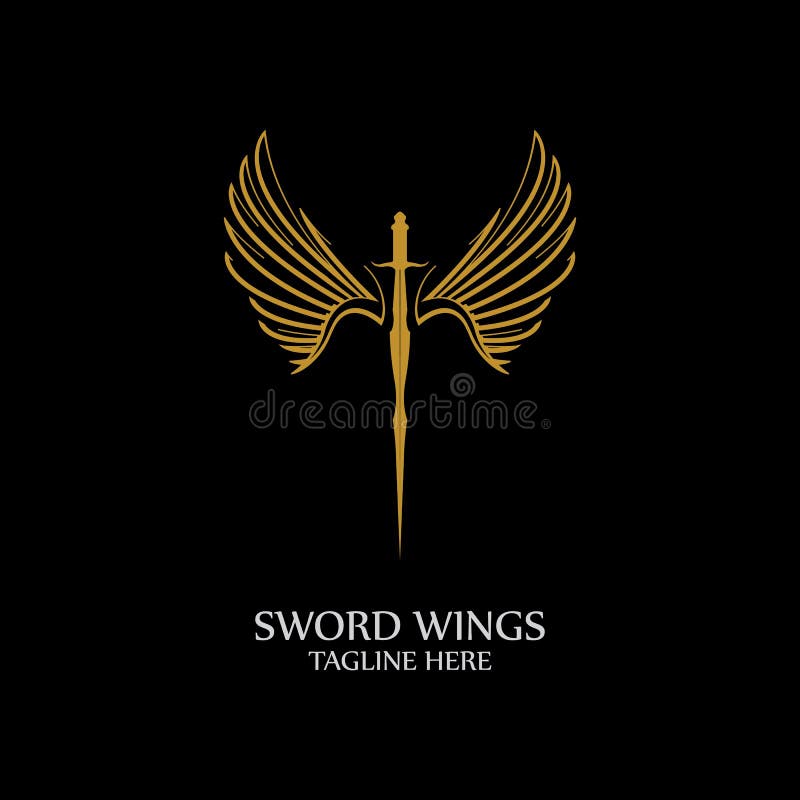 Sword with Wings. Golden Sword Symbol on Black Background Stock Vector ...