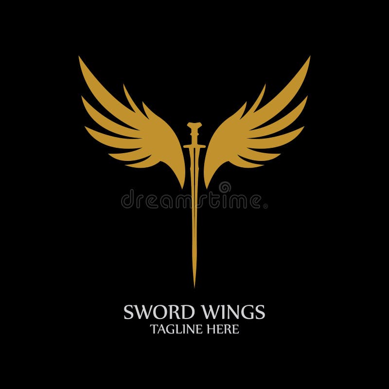 Sword with Wings. Golden Sword Symbol on Black Background Stock ...