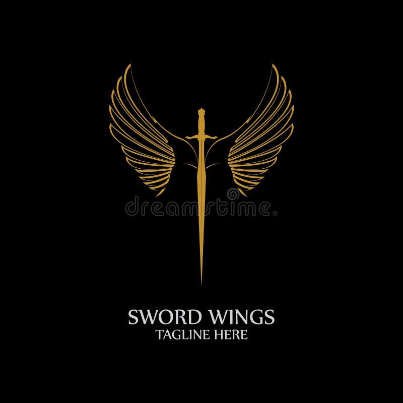 Sword with Wings. Golden Sword Symbol on Black Background Stock Vector ...