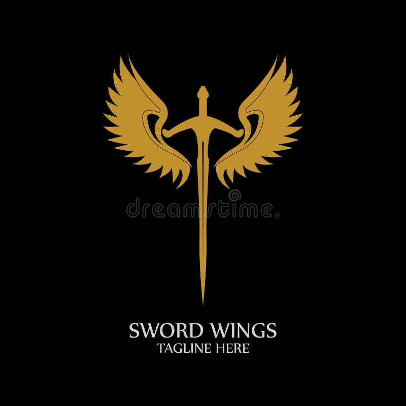 Sword with Wings. Golden Sword Symbol on Black Background Stock Vector ...
