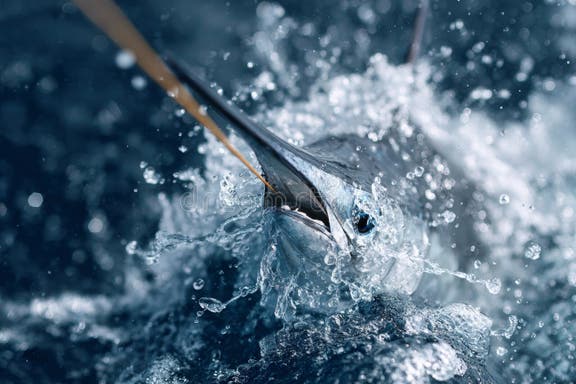 Swordfish Breaching Water Surface with Splashes and Dynamic Movement in ...